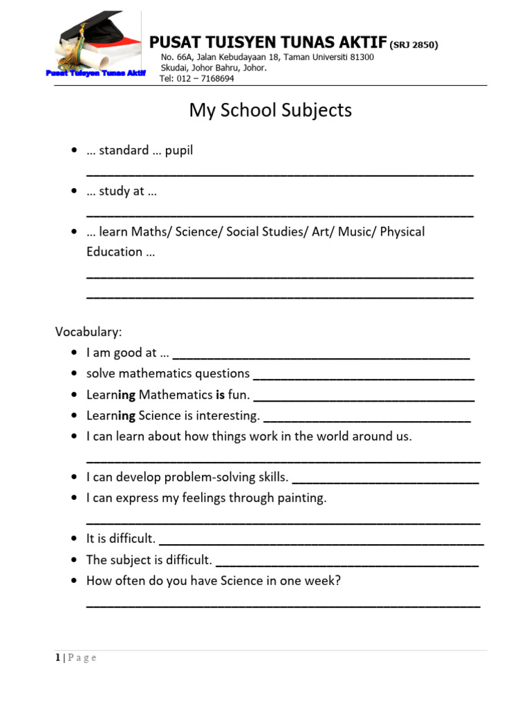 Lesson 5 My School Subjects | PDF | Mathematics | Cognitive Science