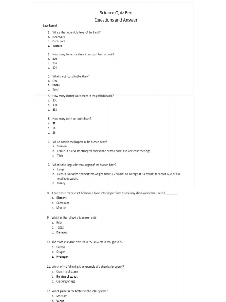 Science Quiz Bee | PDF