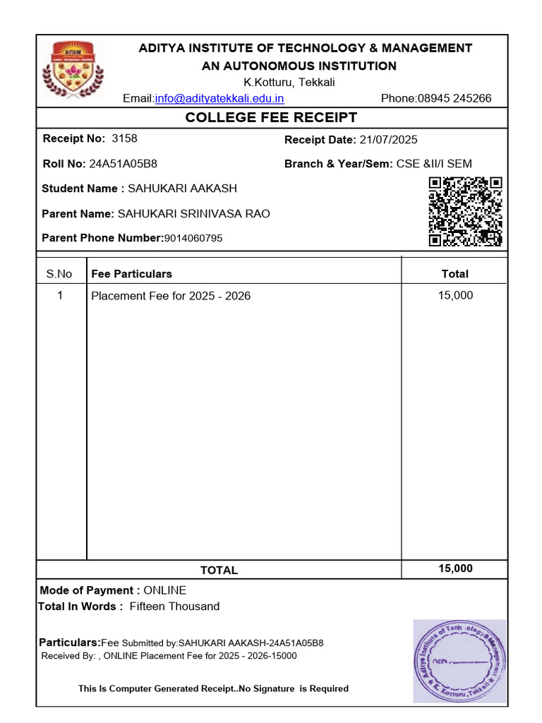 Receipt Details Student | PDF