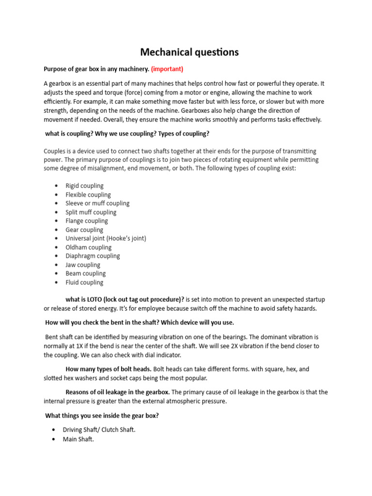 Mechanical Questions | PDF | Belt (Mechanical) | Gear