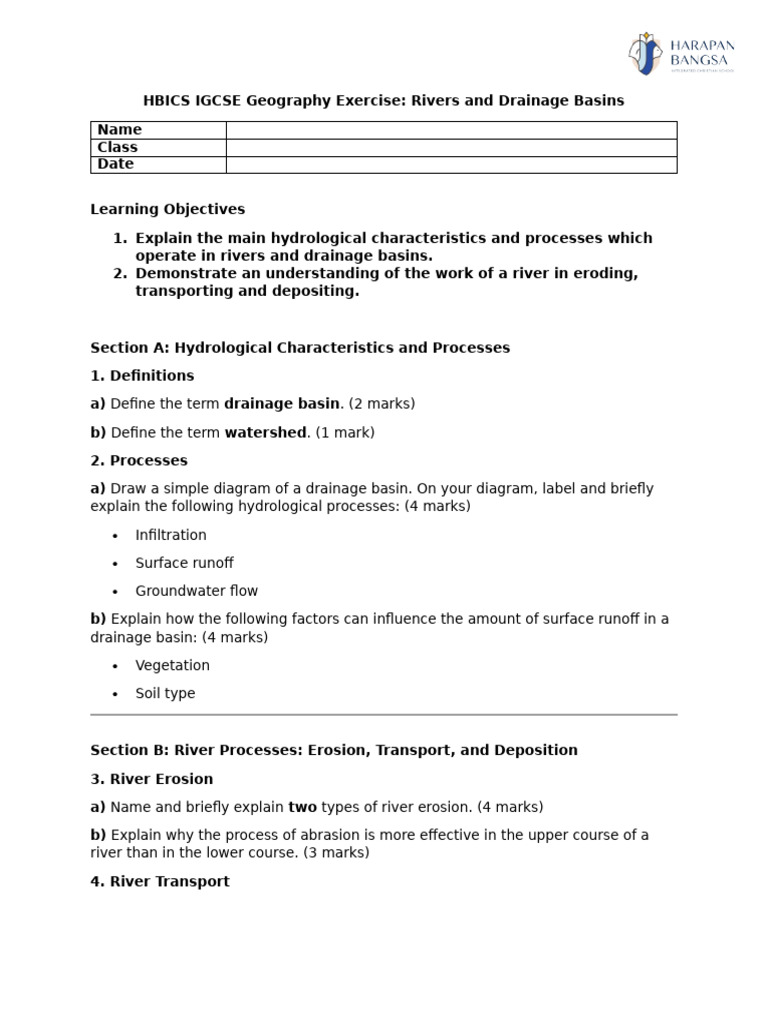 IGCSE Geography: Rivers & Drainage Basins | PDF