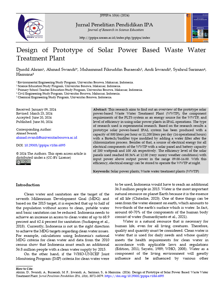 Design of Prototype of Solar Power Based Waste Wat | PDF | Drinking ...