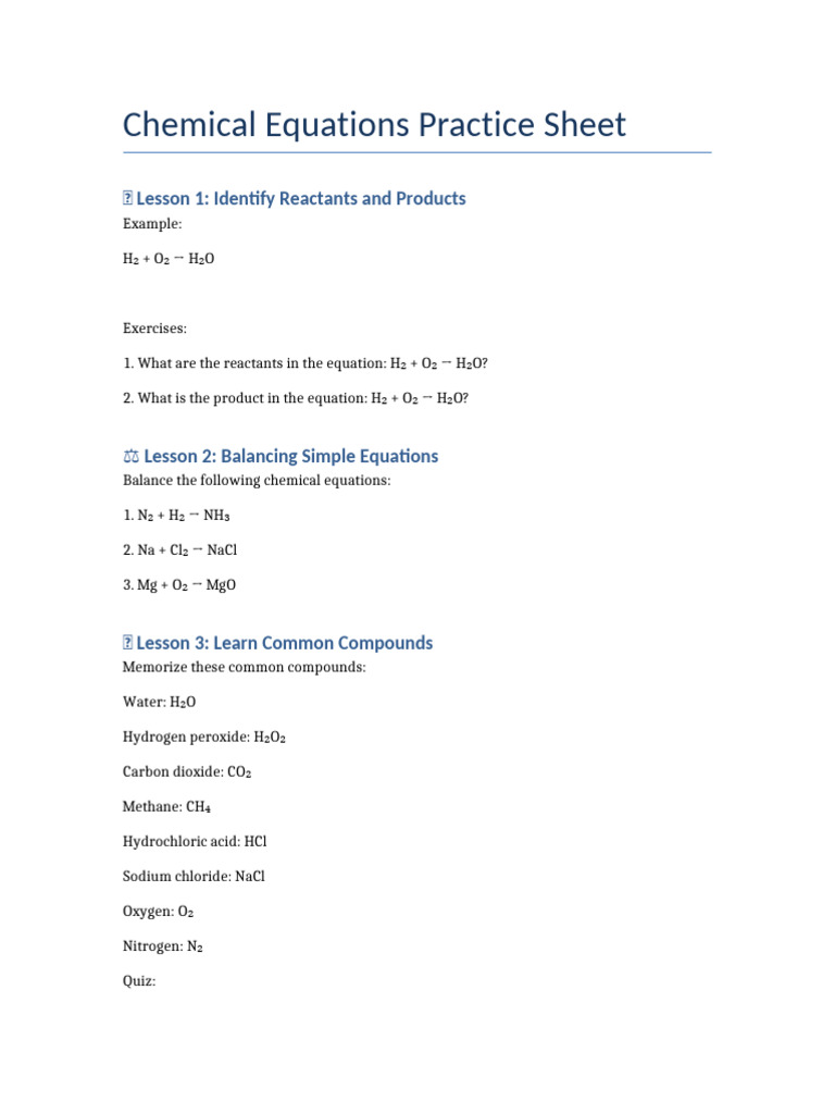 Chemical Equations Practice Guide | PDF