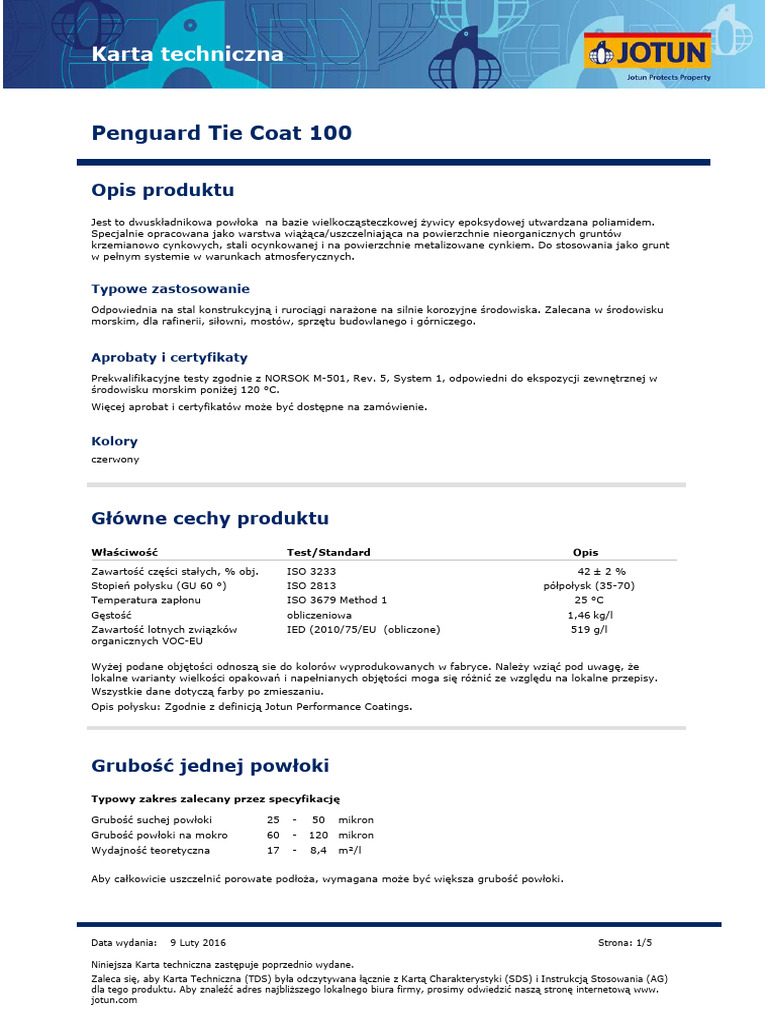 TDS - Penguard Tie Coat 100 - Polish (PL) - Issued. 09.02.2016 | PDF