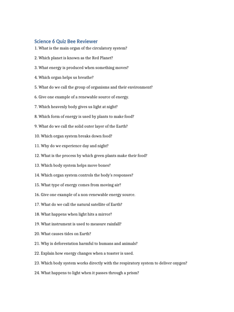 Science 6 Quiz Bee Study Guide | PDF