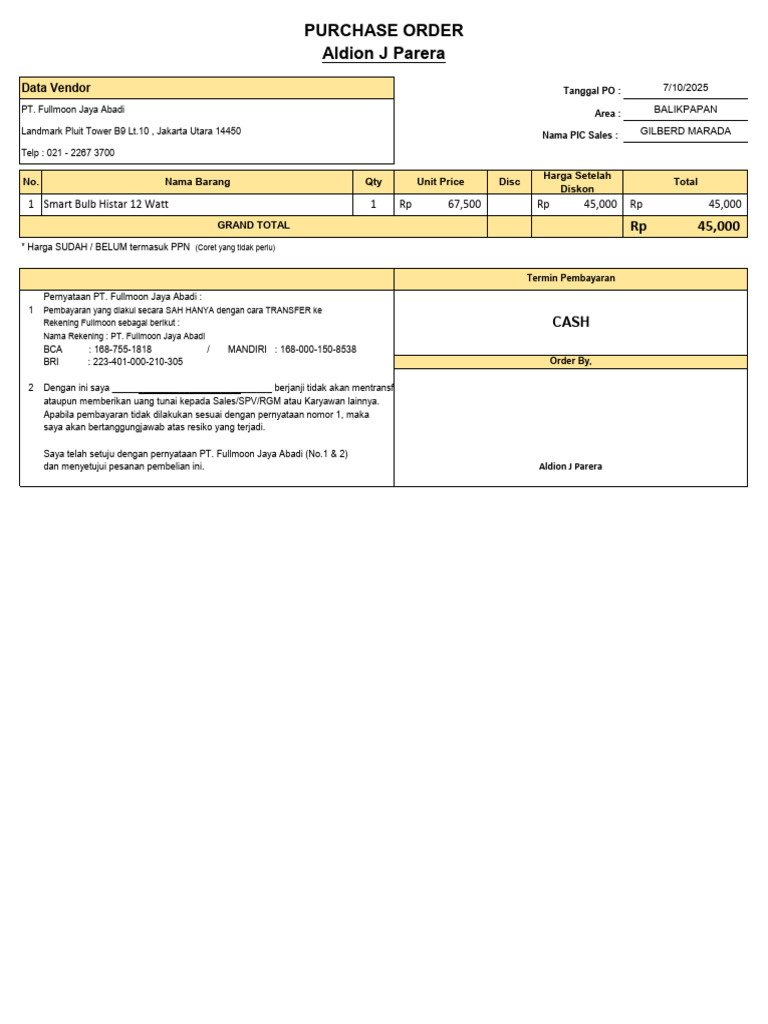 Data PO Pembelian PT. Fullmoon Jaya | PDF
