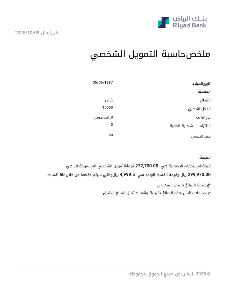 Personal Loan Result Arabic | PDF