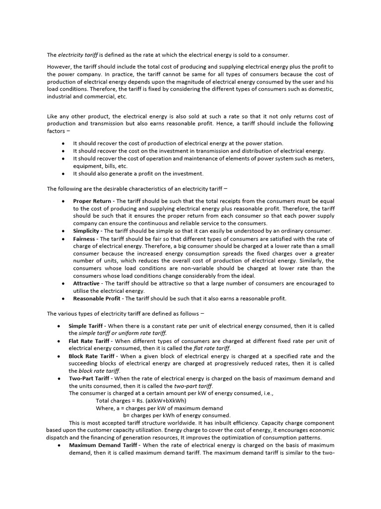 Tarriff Structure | PDF | Electrical Grid | Tariff