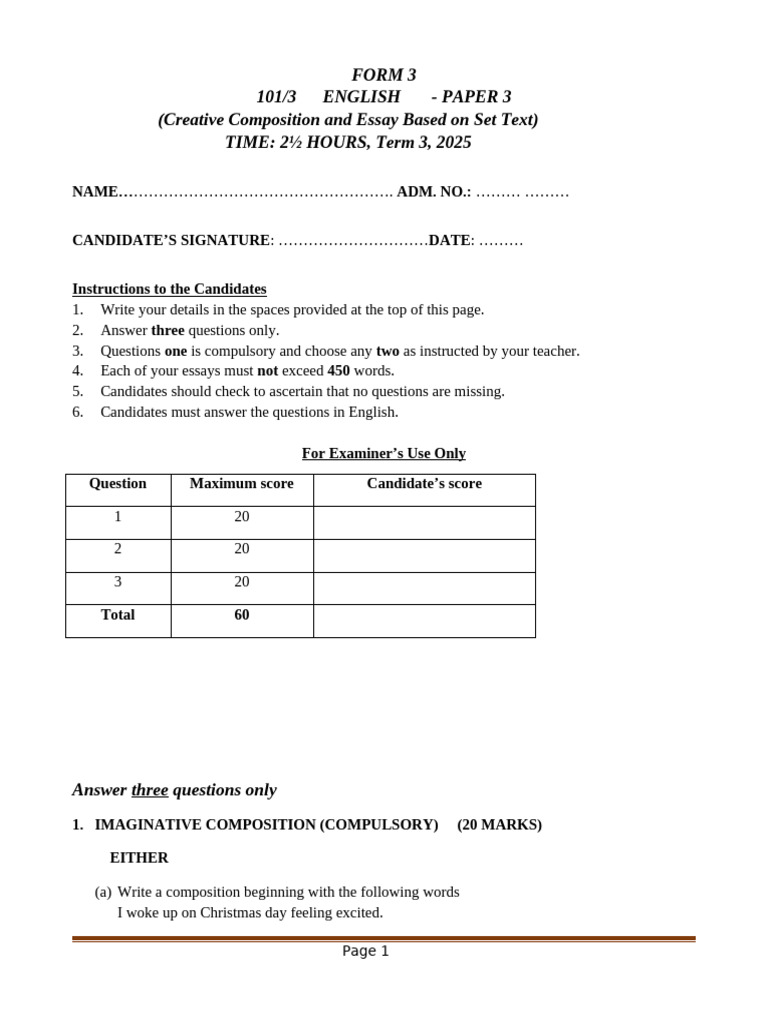 English Paper 3: Creative Essays 2025 | PDF