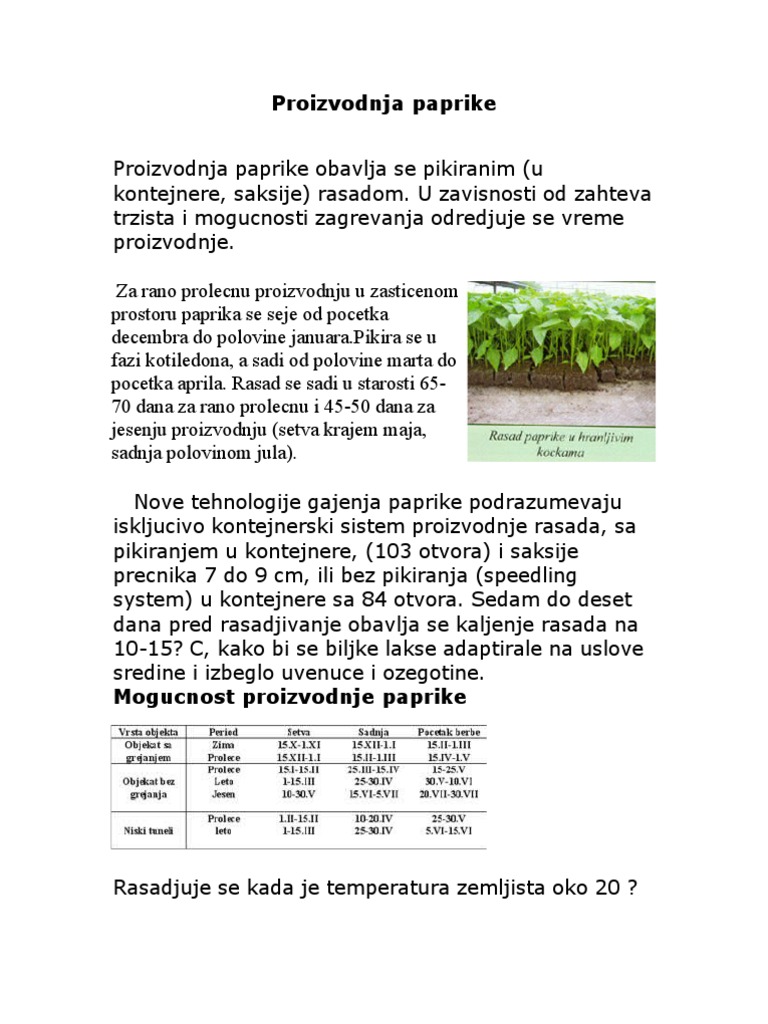 Proizvodnja Paprike | PDF
