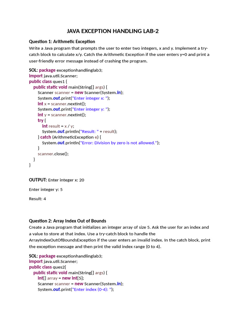 Java Exception Handling Lab-2 | PDF | Integer (Computer Science ...