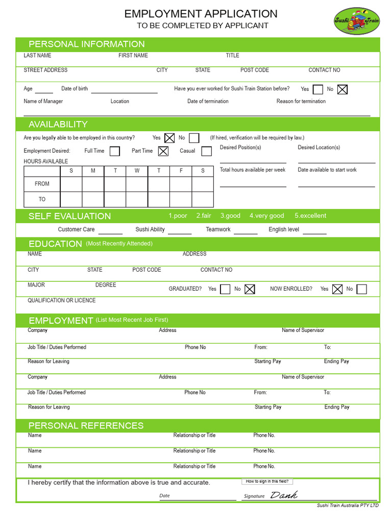 Employment Application Form Template | PDF