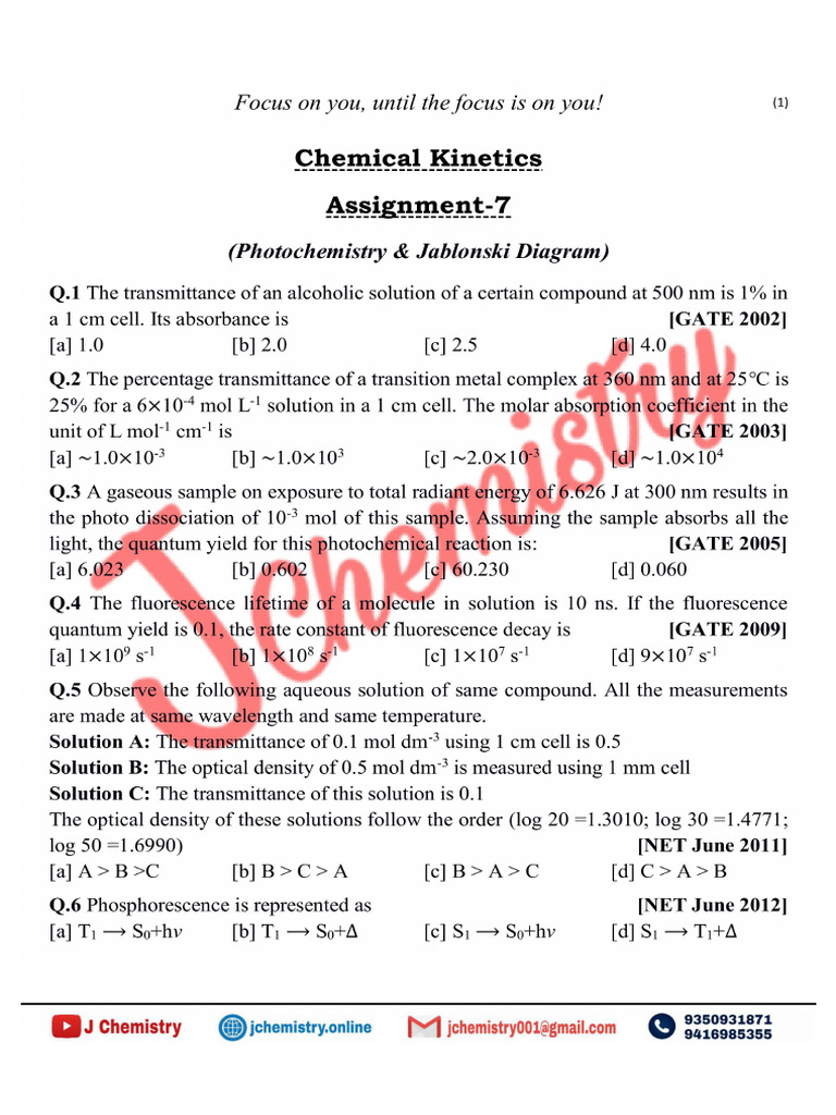 Chemical Kinetics Assignment 7 | PDF
