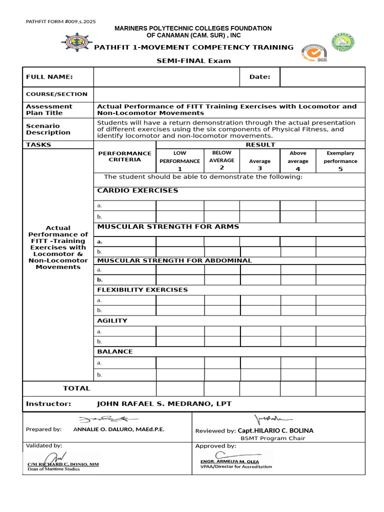 9 Pf1 Semi Final Exam Template | PDF
