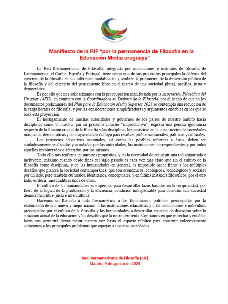 1.1. Uruguay- Agosto 9 2023-RIF | PDF | Sociedad | Humanidades