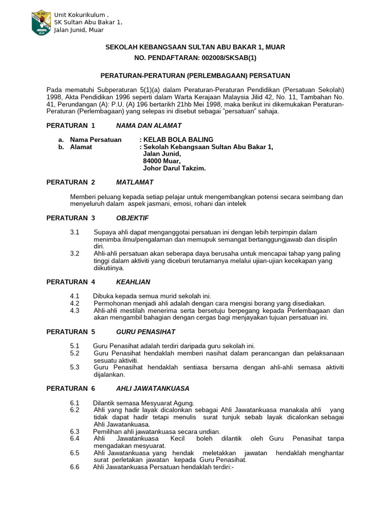 Perlembagaan Persatuan SAINS MATE | PDF