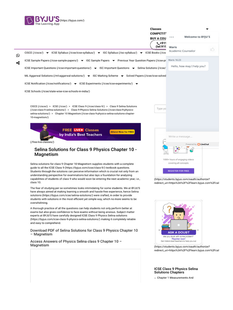 Class 9 Physics: Magnetism Solutions | PDF | Magnet | Magnetism