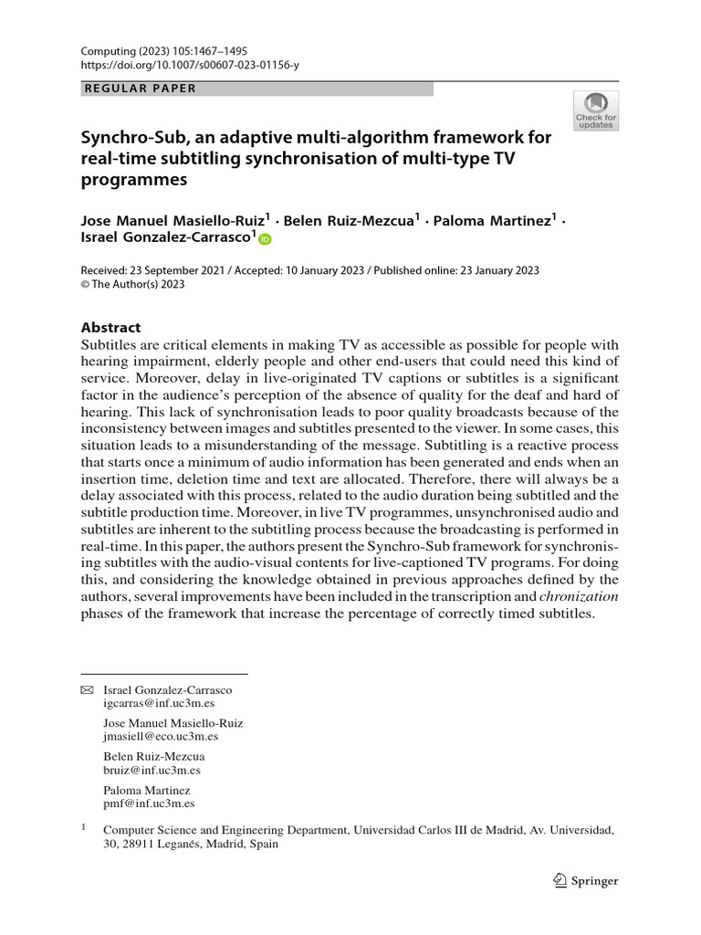 Synchro-Sub, An Adaptive Multi-Algorithm Framework For Real-Time Subtitling Synchronisation of ...