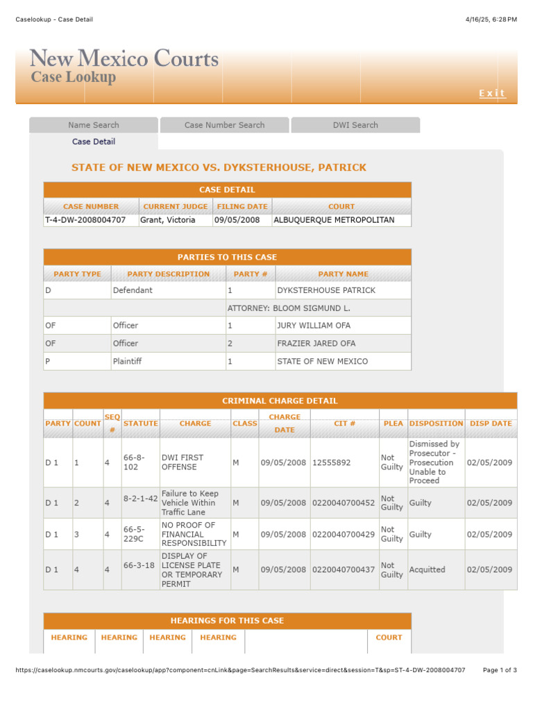 Case Lookup: State of New Mexico vs. Dyksterhouse, Patrick | PDF ...