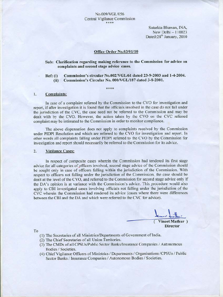 CVC Office Order No. 03-01-10 Dated 28.01.2010 | PDF | Government Of ...