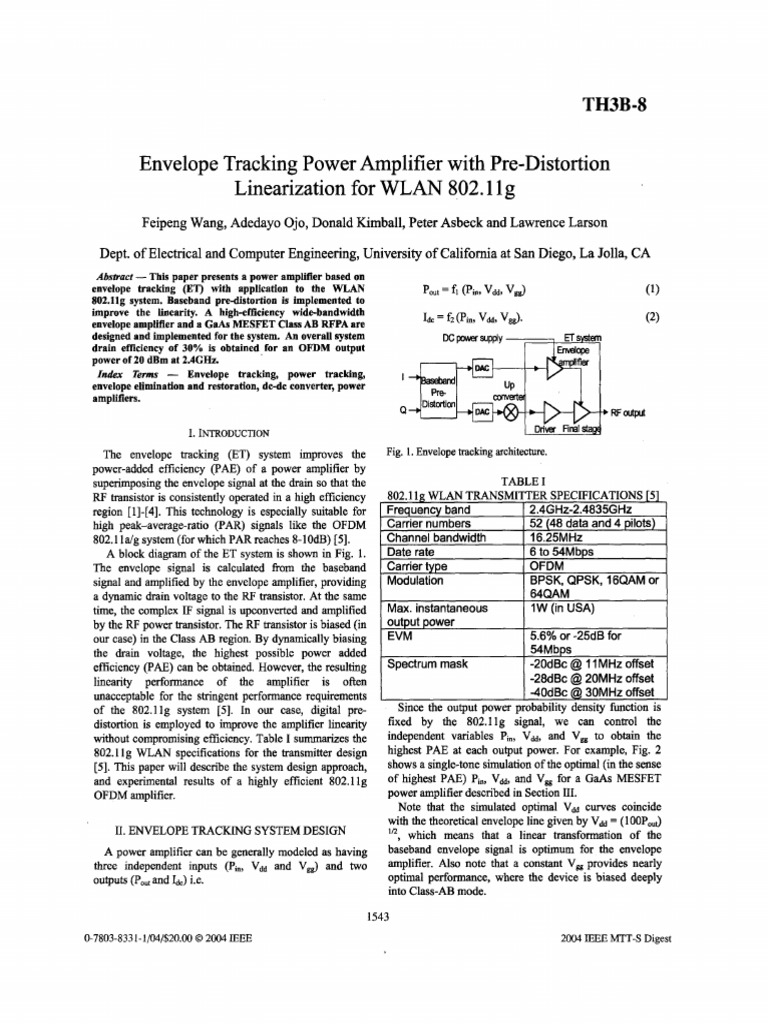 Envelope Tracking Power Amplifier With Pre-Distortion Linearization For WLAN | PDF | Amplifier ...