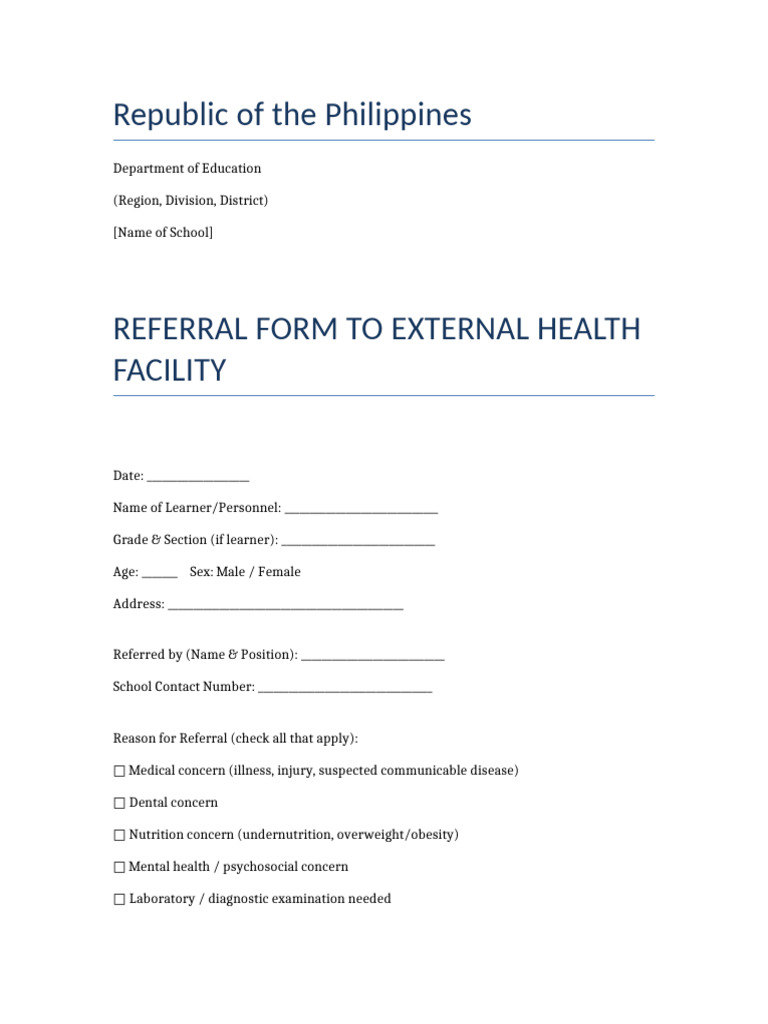 External Referral Form Sample | PDF
