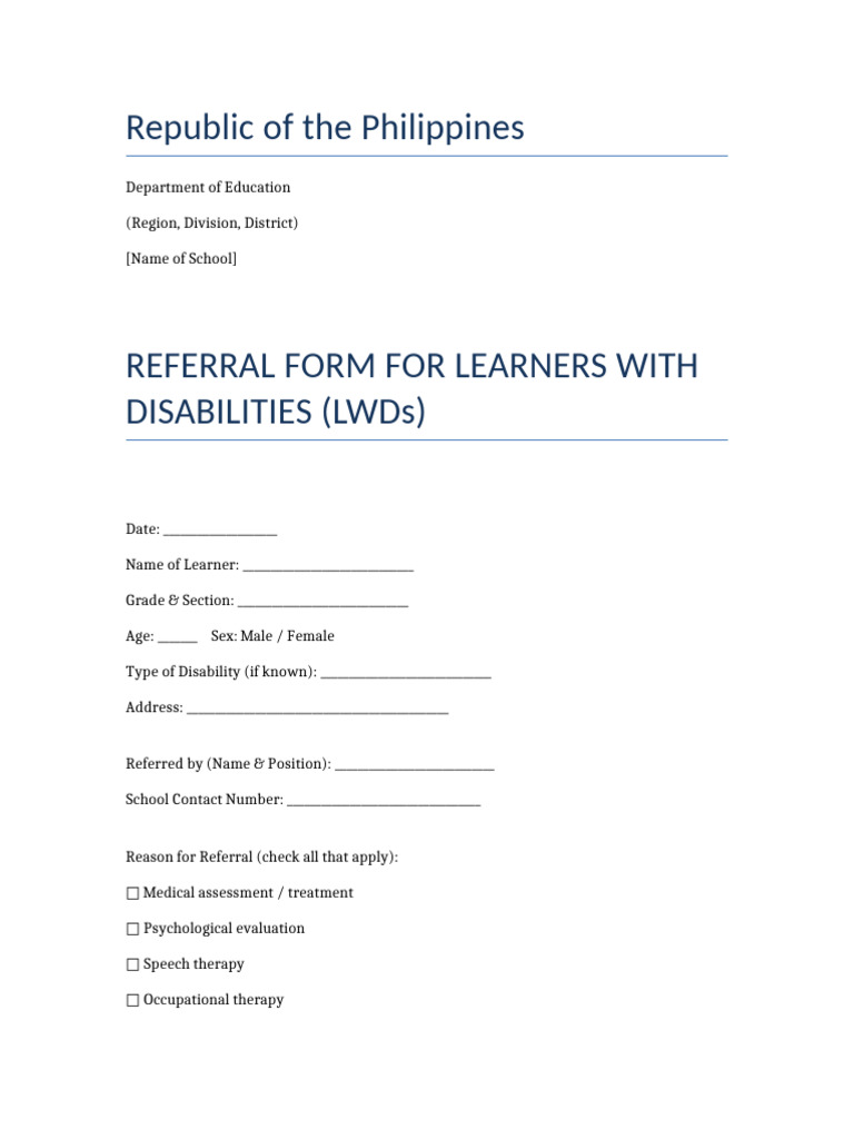 Referral Form for Learners with Disabilities | PDF