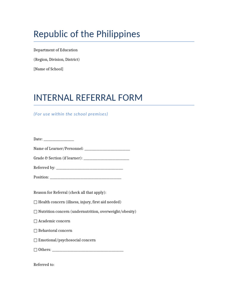 Internal Referral Form Template | PDF