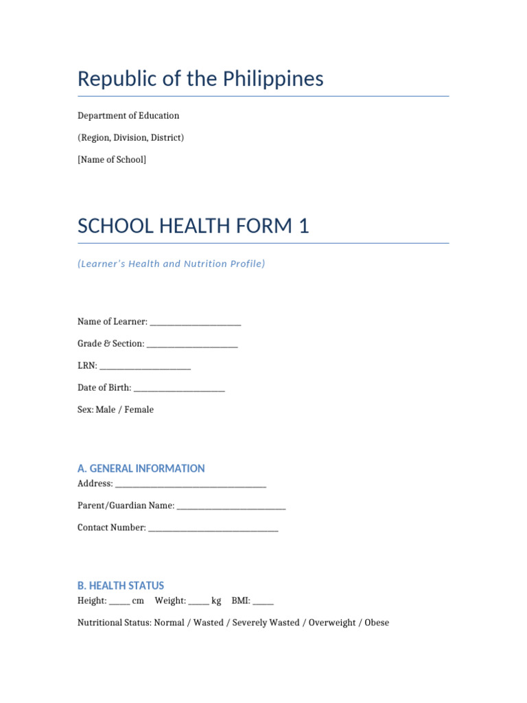 School Health Form1 Sample | PDF