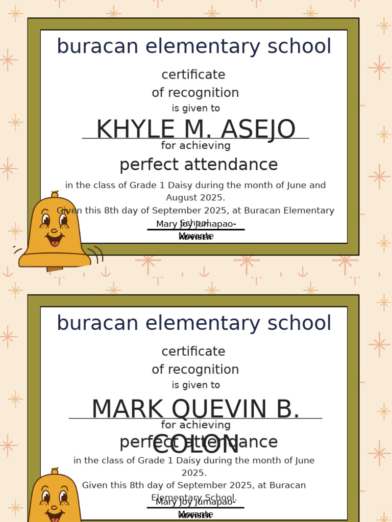 Perfect Attendance Student Award Certificate Template in Colorful Retro ...