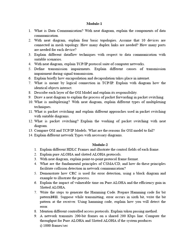 Question Bank Mod1 2 | PDF | Osi Model | Computer Network