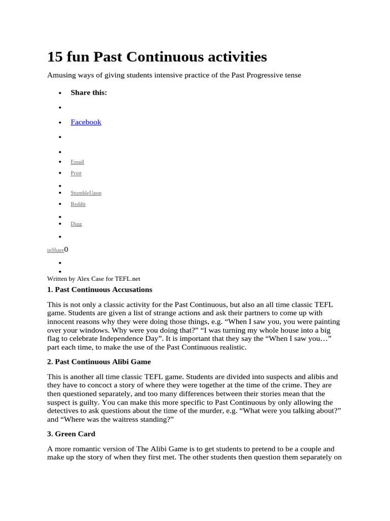 15 Fun Past Continuous Activities | PDF