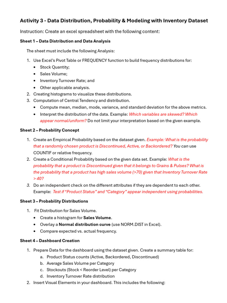 Activity III Data Distribution Probability Modeling With Inventory Dataset | PDF | Probability ...
