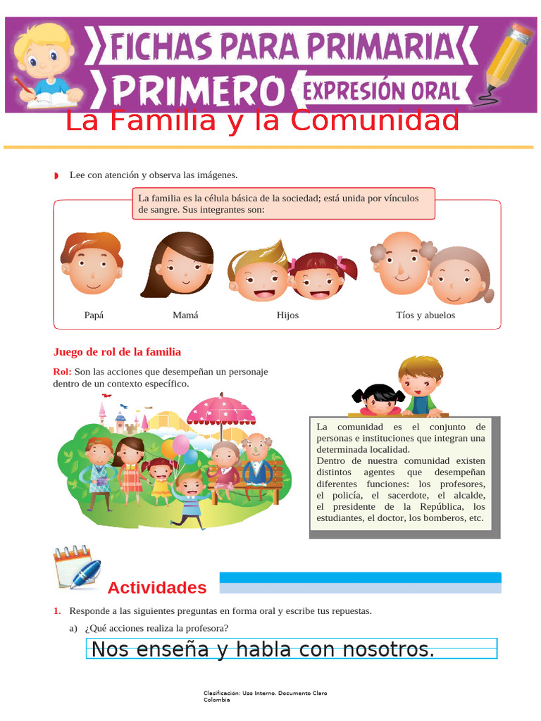Actividades sobre la familia para primer grado | PDF