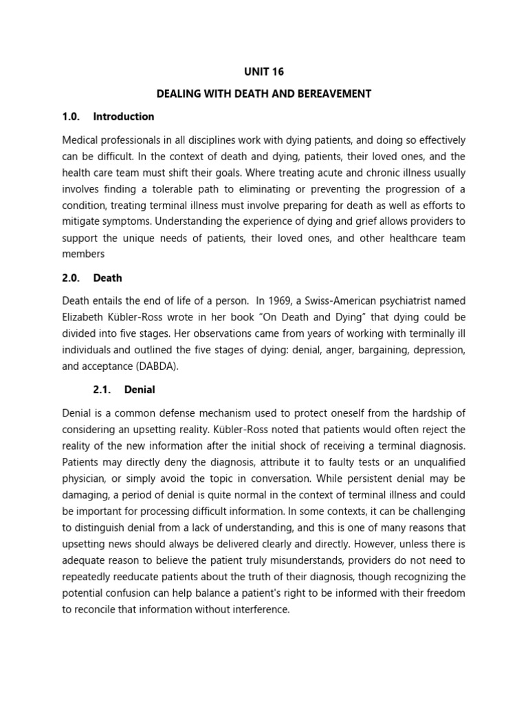 Notes On Dealing With Death and Bereavement | PDF | Palliative Care | Grief