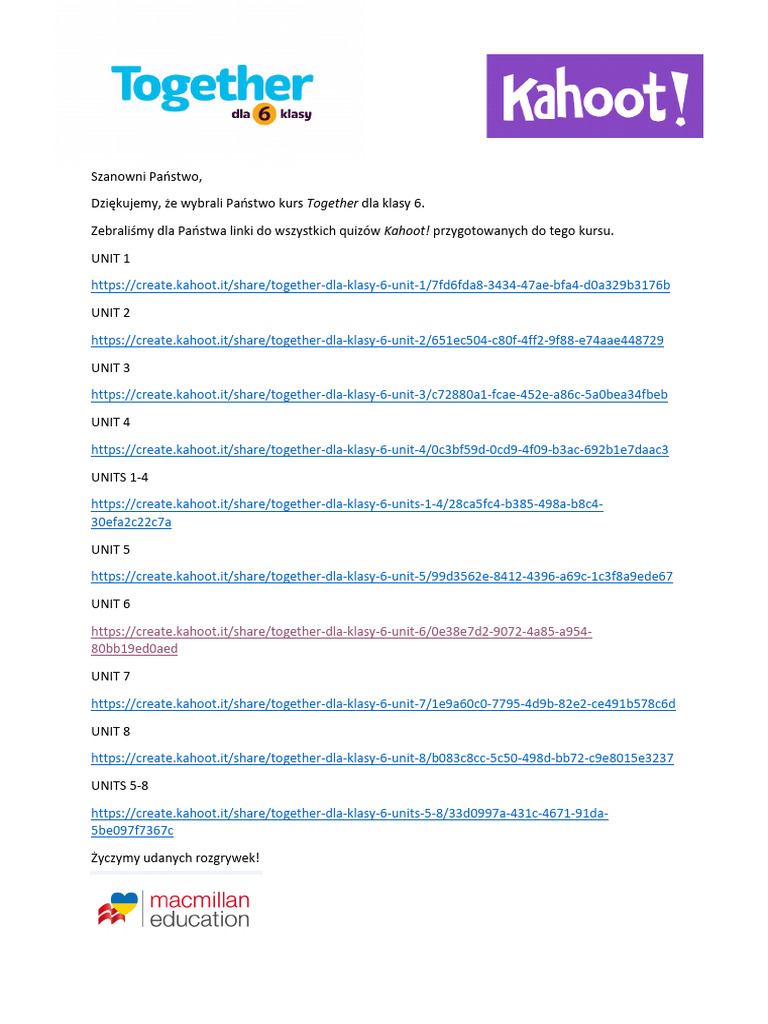 Together Dla Klasy 6 Kahoot | PDF