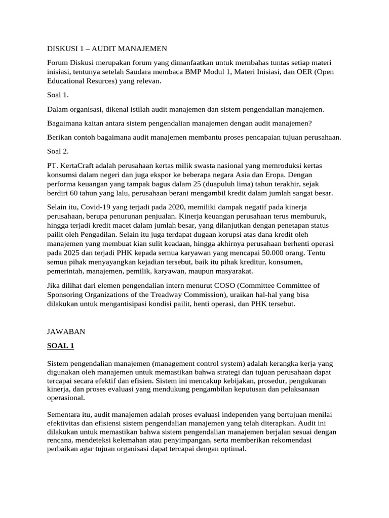 Diskusi 1 – Audit Manajemen | PDF