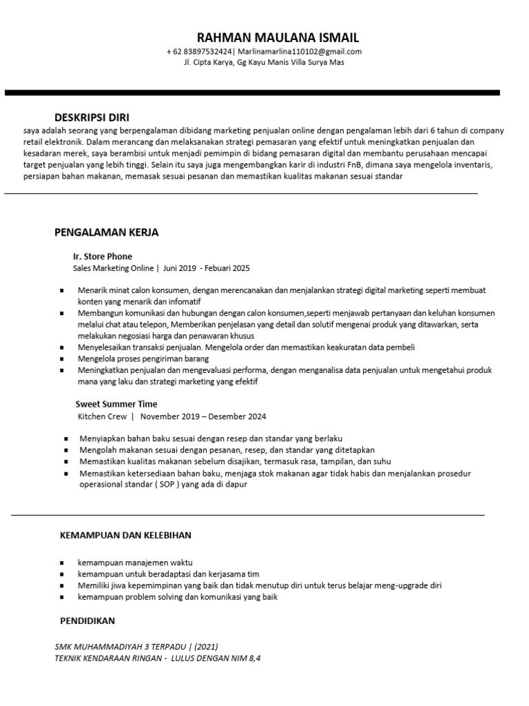 CV - Rahman Maulana Ismail | PDF