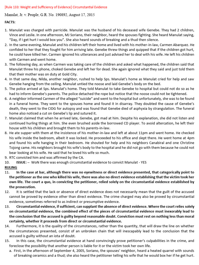 Circumstantial Evidence in Parricide Case | PDF | Circumstantial ...