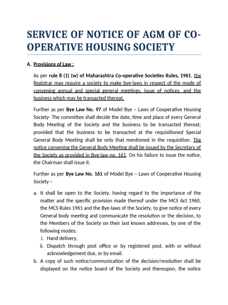 AGM Notice Guidelines for Co-operative Society | PDF | Justice | Crime ...