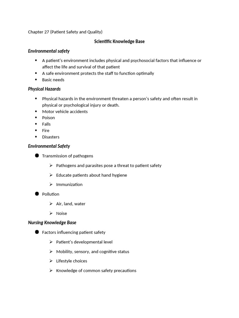 Patient Safety and Environmental Risks | PDF | Risk | Nursing