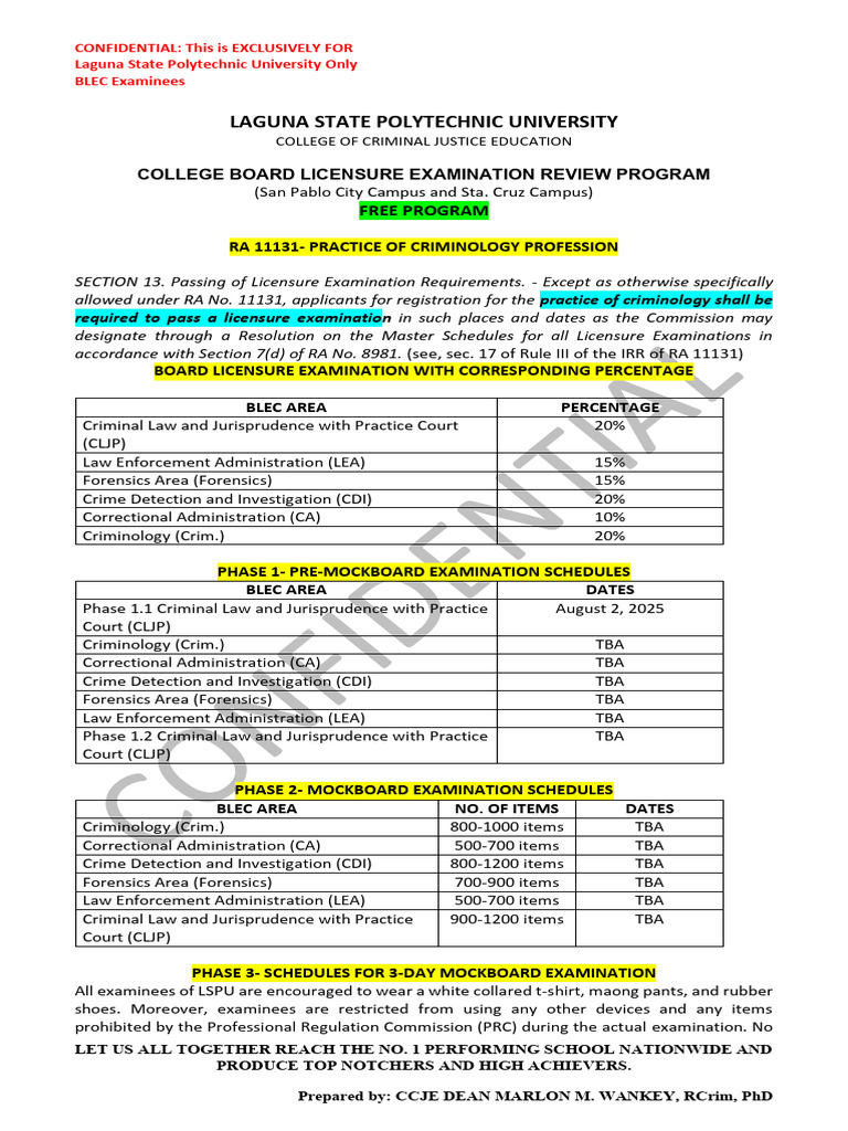 Lspu College Board Licensure Examination Review Program | PDF | Justice ...