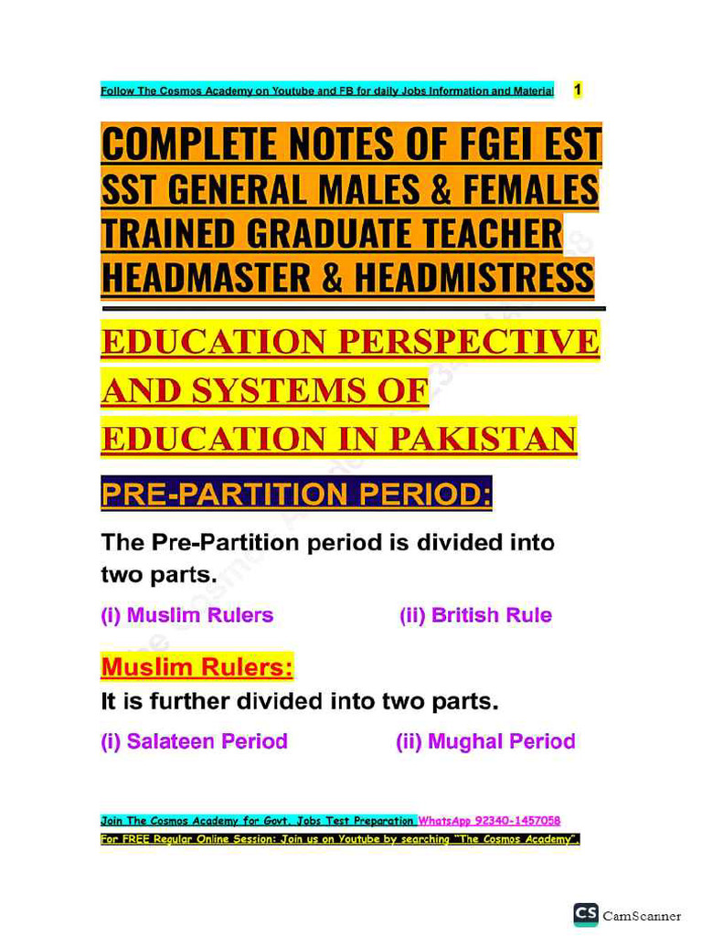 Perspective System of Education Pedagogy Notes For FGEI EST Teaching ...