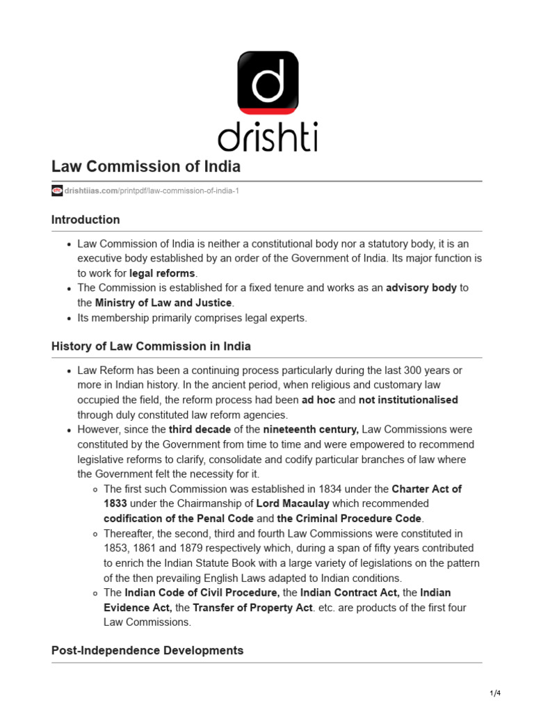 Law Commission of India 1 | PDF | Codification (Law) | Justice