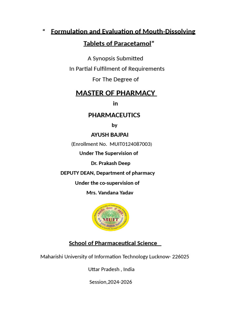 Paracetamol Mouth-Dissolving Tablet Study | PDF | Tablet (Pharmacy ...