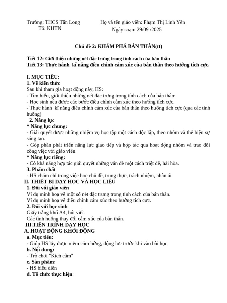 Chủ Đề 2 Khám Phá Bản Thân (12,13,14,15,16) | PDF