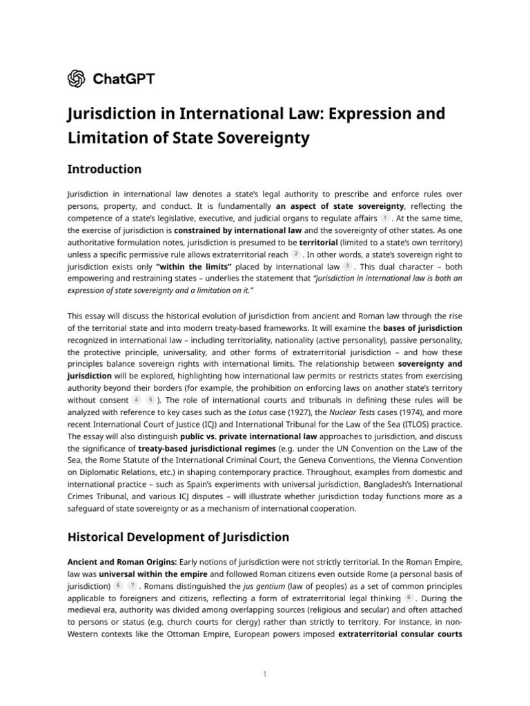 Jurisdiction in International Law - Expression and Limitation of State ...