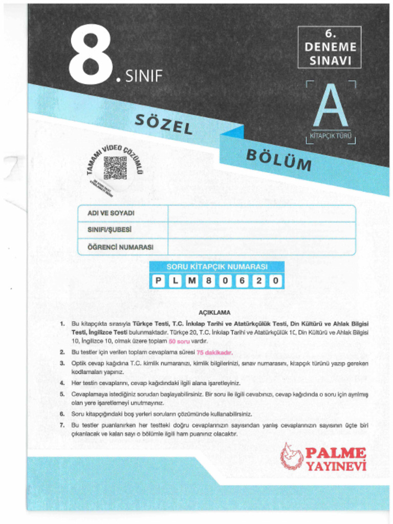 LGS Deneme 6-Palme Yayınları | PDF