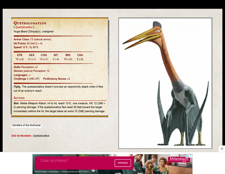 Quetzalcoatlus Monster Stat Block - DND 5e | PDF