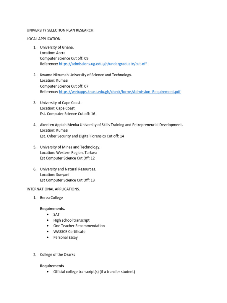 University Selection Plan for Ghana | PDF